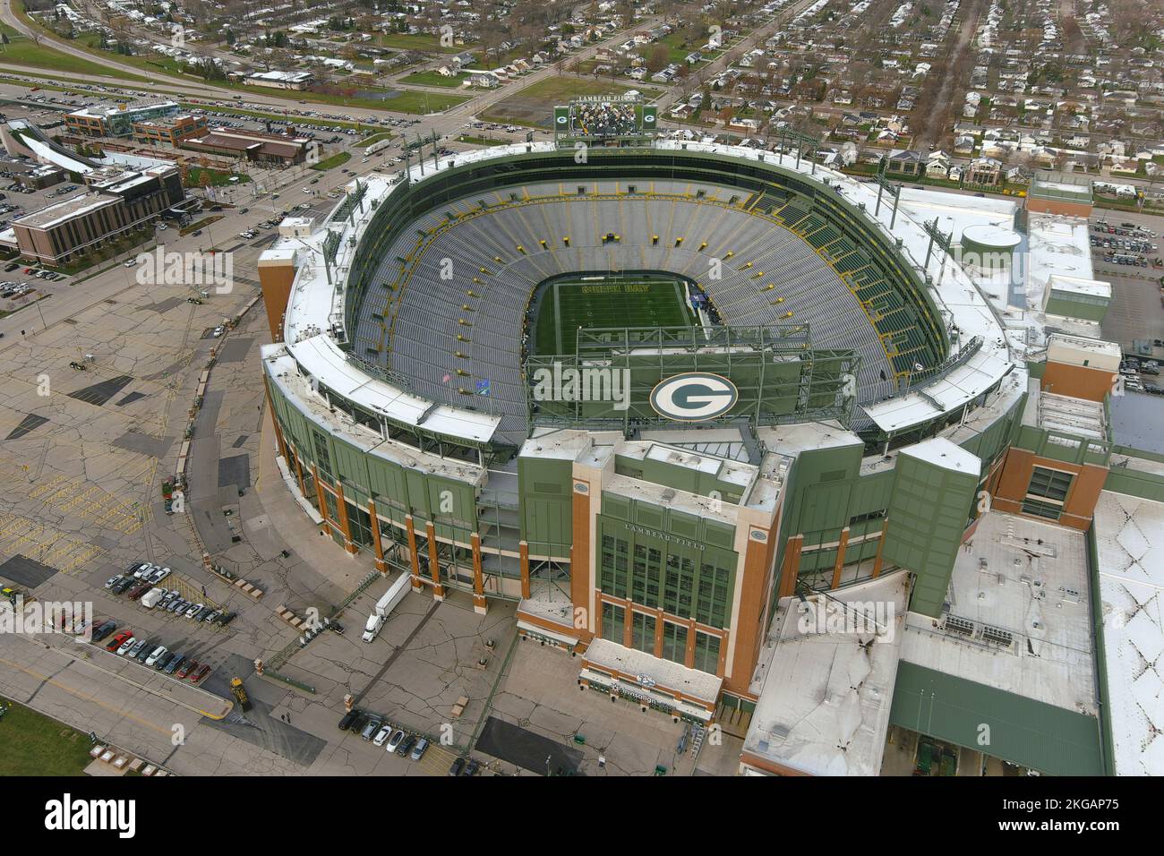 A general overall aerial view of Lambeau Field, Wednesday, Nov. 16 ...