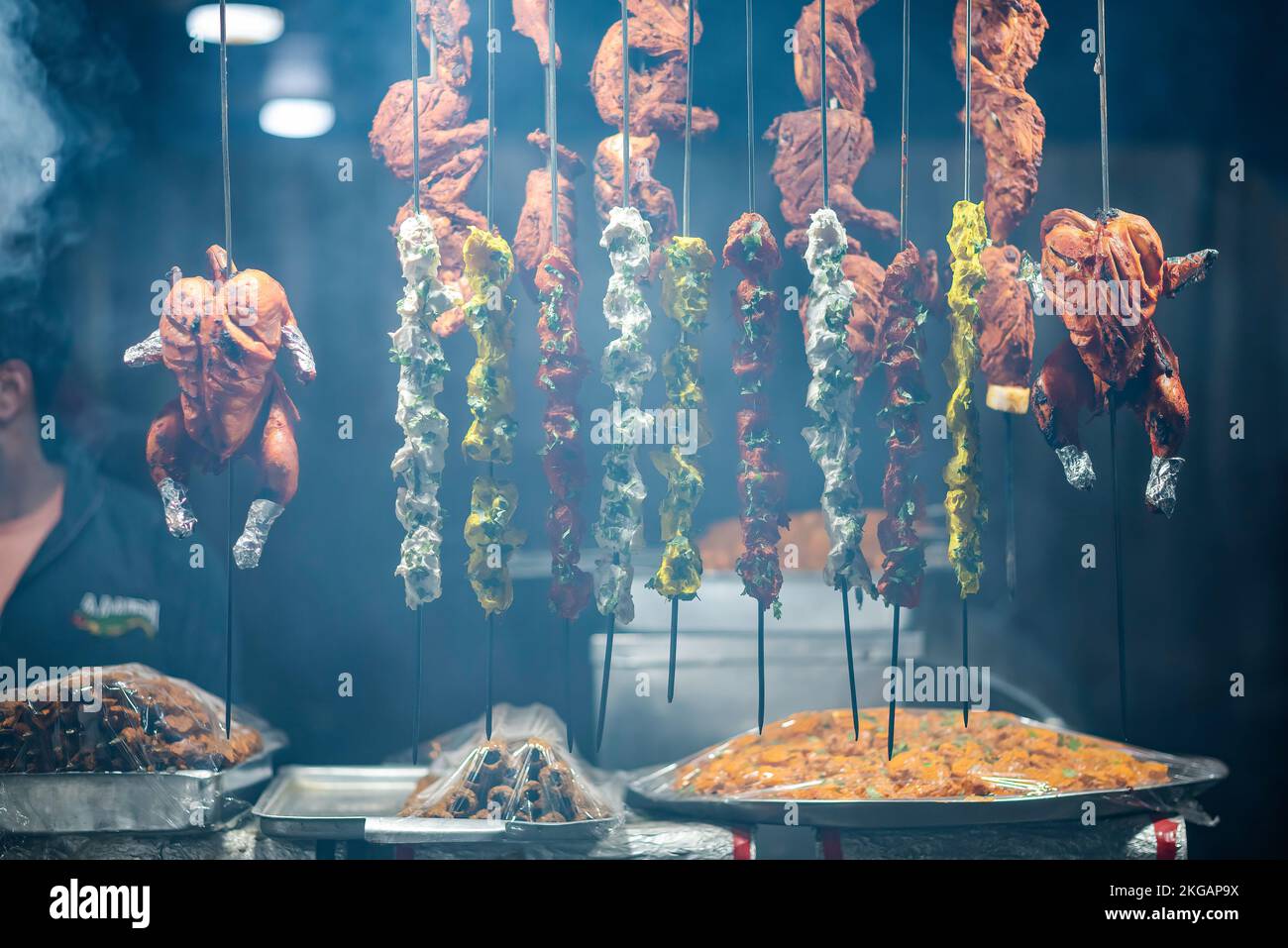 Street food items are seen on display outside a café in Srinagar ...