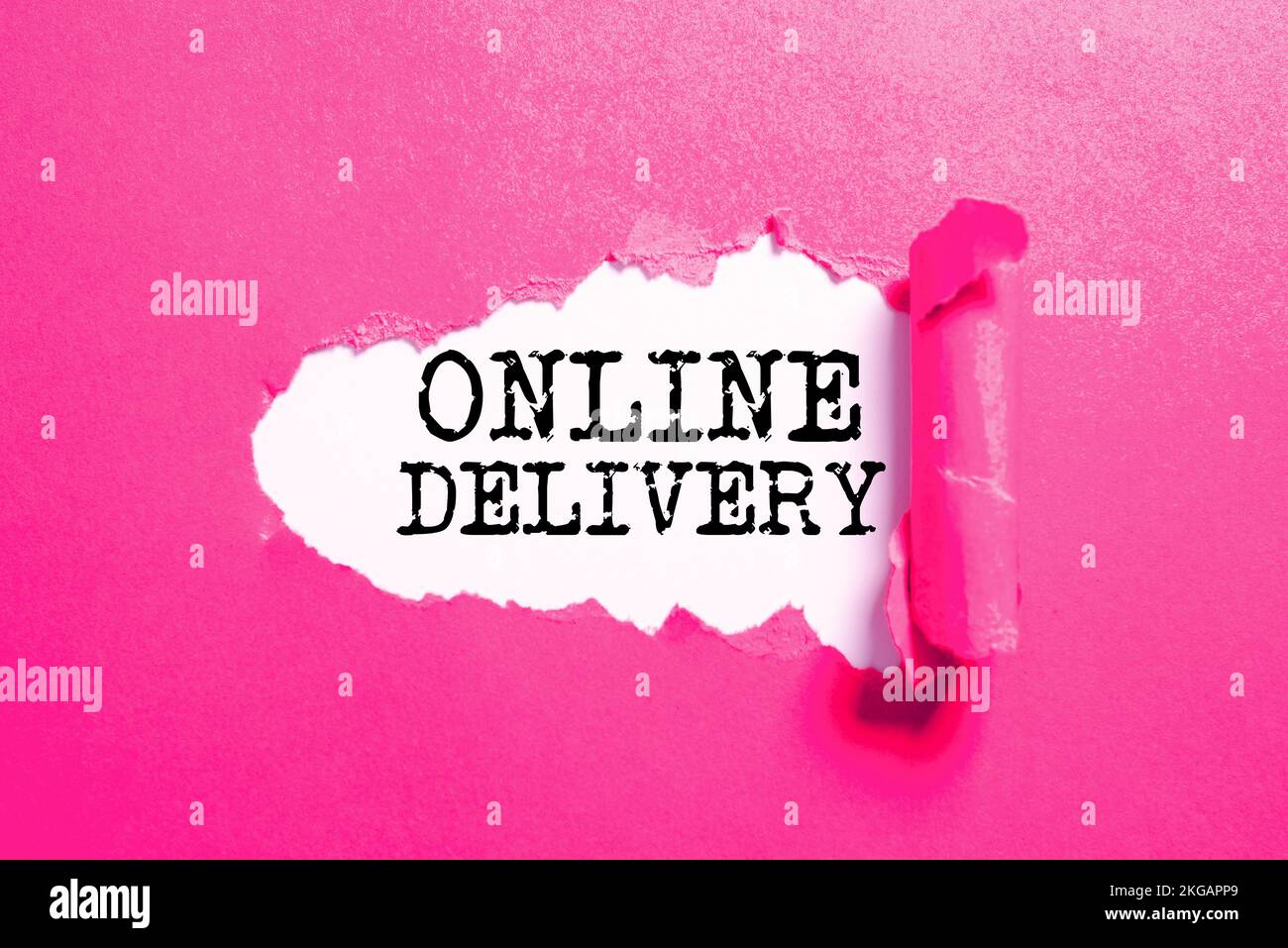 Text caption presenting Online Delivery. Word Written on the act or ...