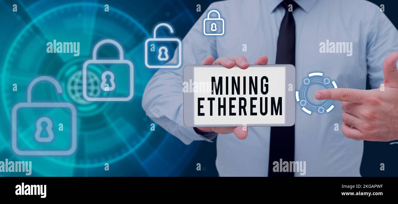 Inspiration showing sign Mining Ethereum. Business overview the process ...