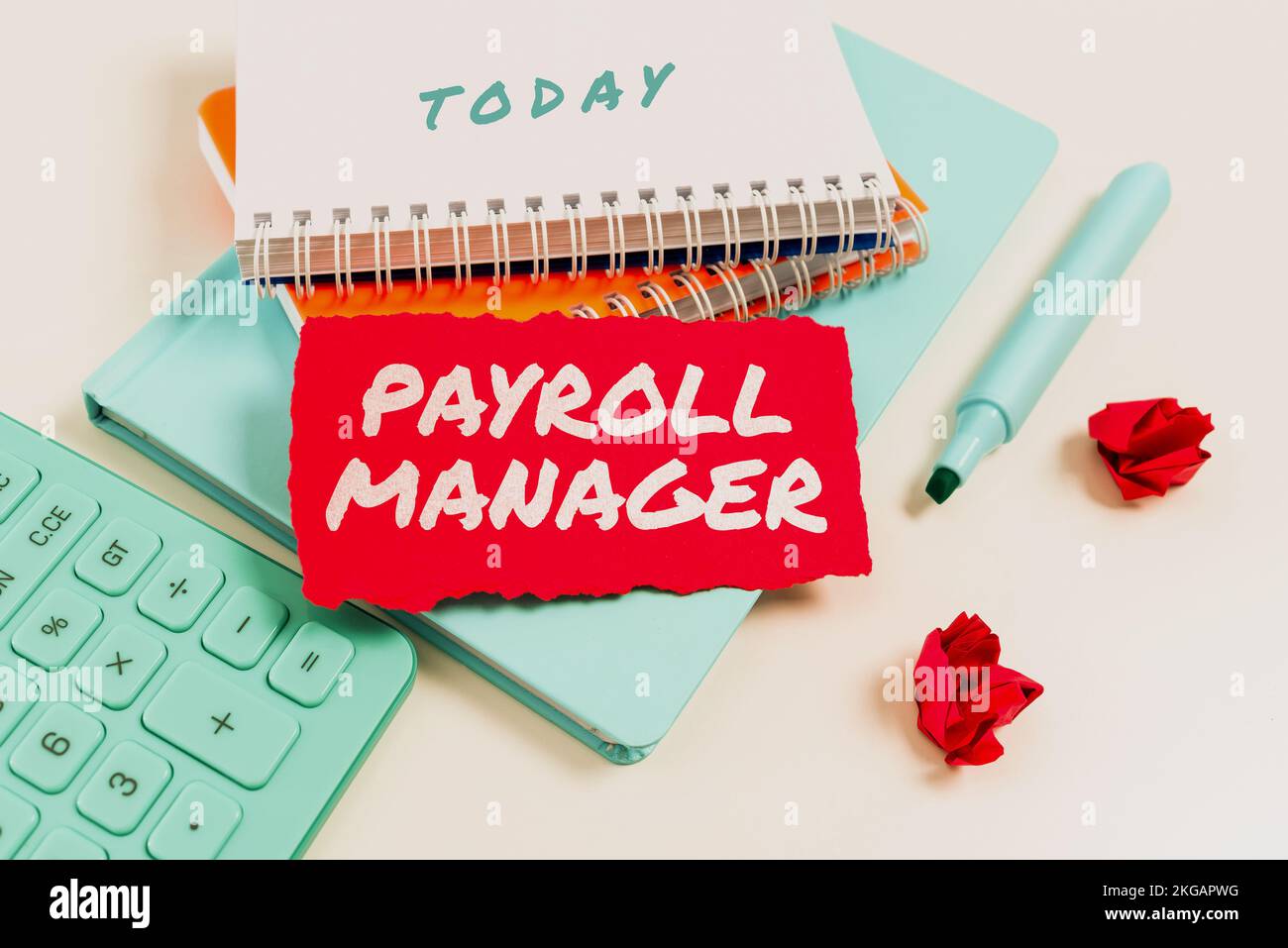Writing displaying text Payroll Manager. Business showcase Maintains ...
