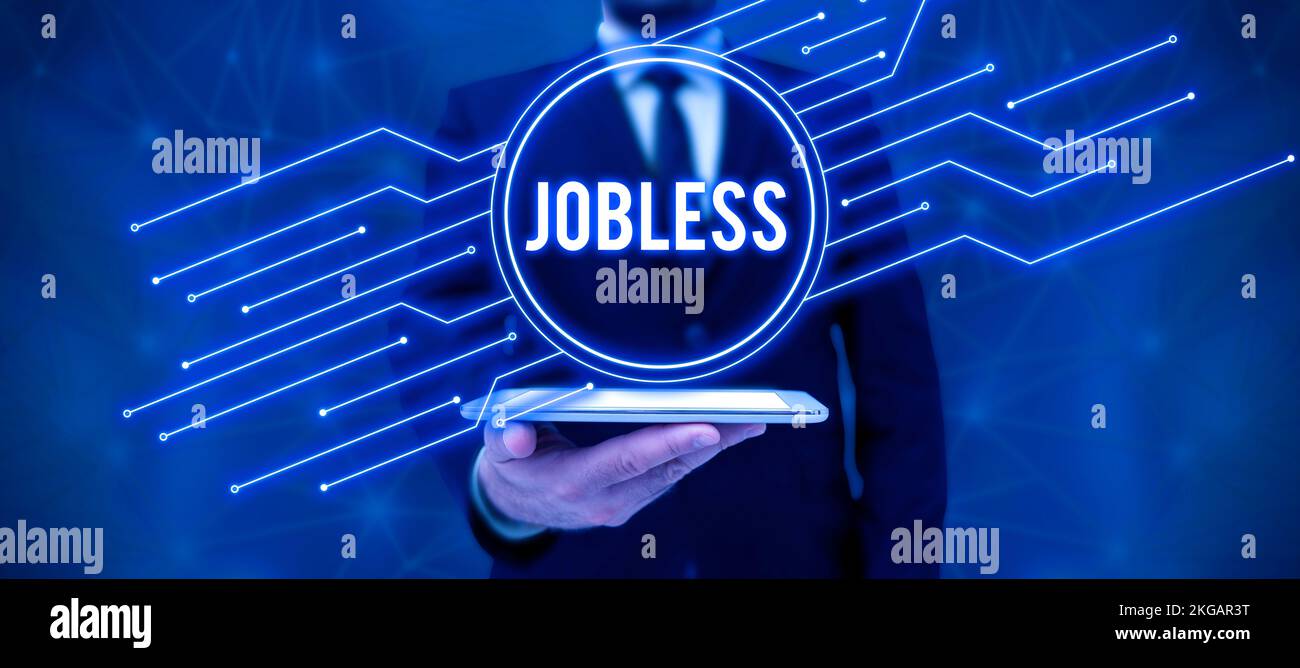 Hand writing sign Jobless. Conceptual photo unemployed person looking ...