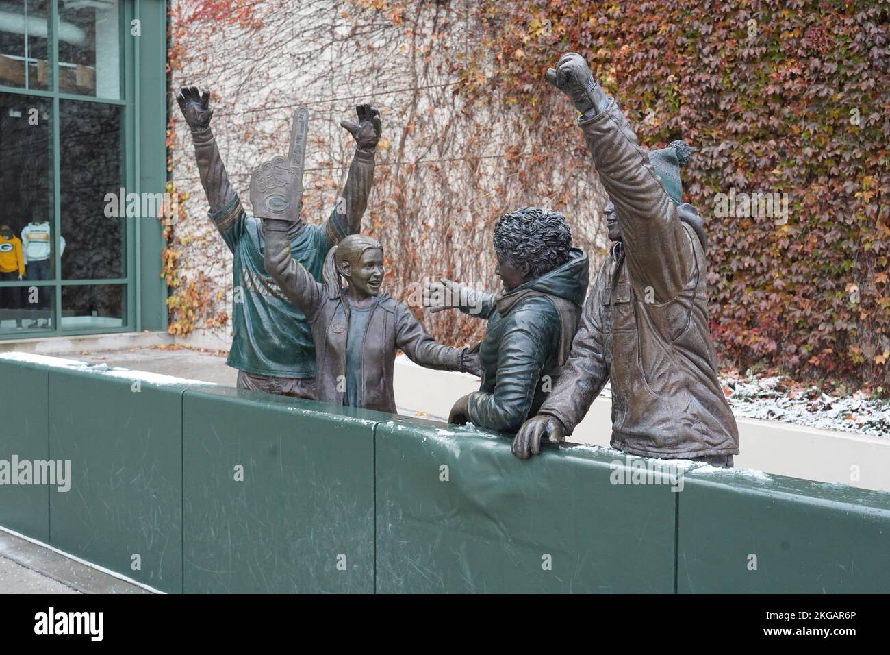 The Lambeau Leap statue in the Bob Harlan Plaza at Lambeau Field ...