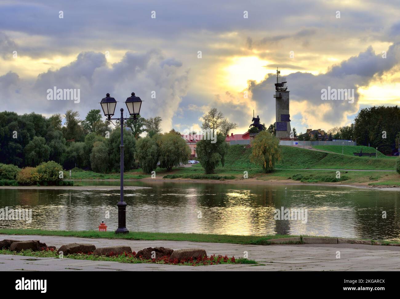 The embankment of the Volkhov River. Victory Monument under the evening ...