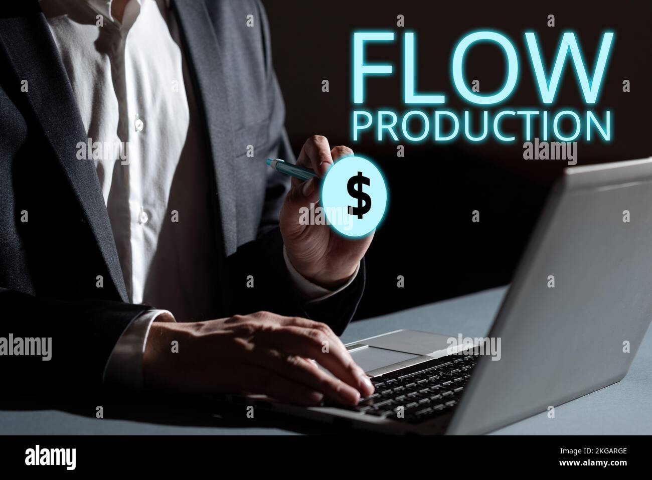 Text showing inspiration Flow Production. Business concept items are ...