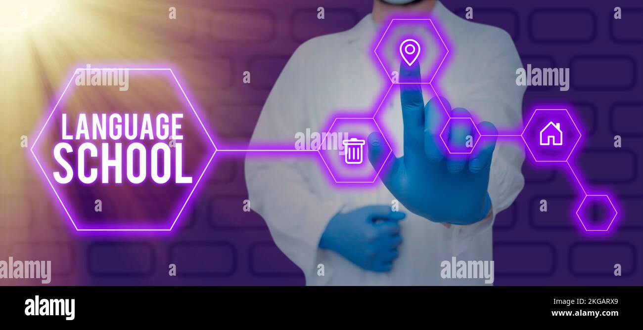 Text caption presenting Language School. Word Written on educational ...