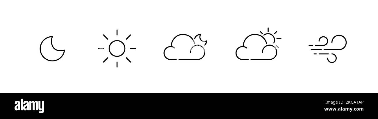 5 simple weather forecast icons. Moon, sun, partly cloudy at night and ...