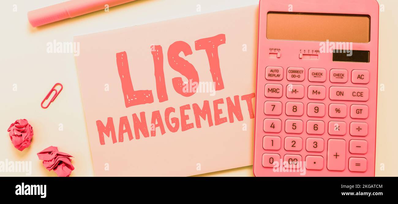 Text caption presenting List Management. Concept meaning company or ...