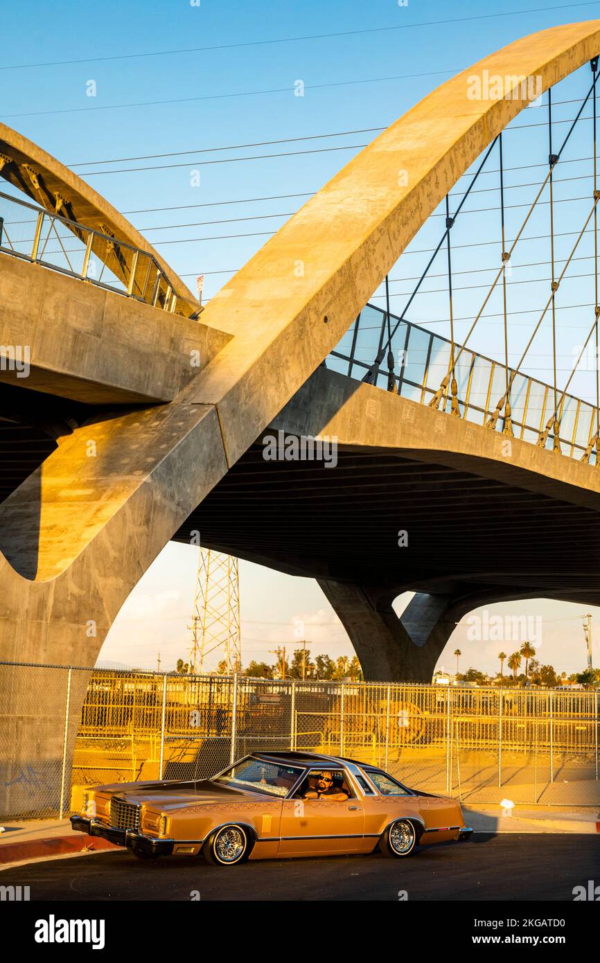 Lowrider car at the Sixth Street Viaduct. Los Angeles, California ...