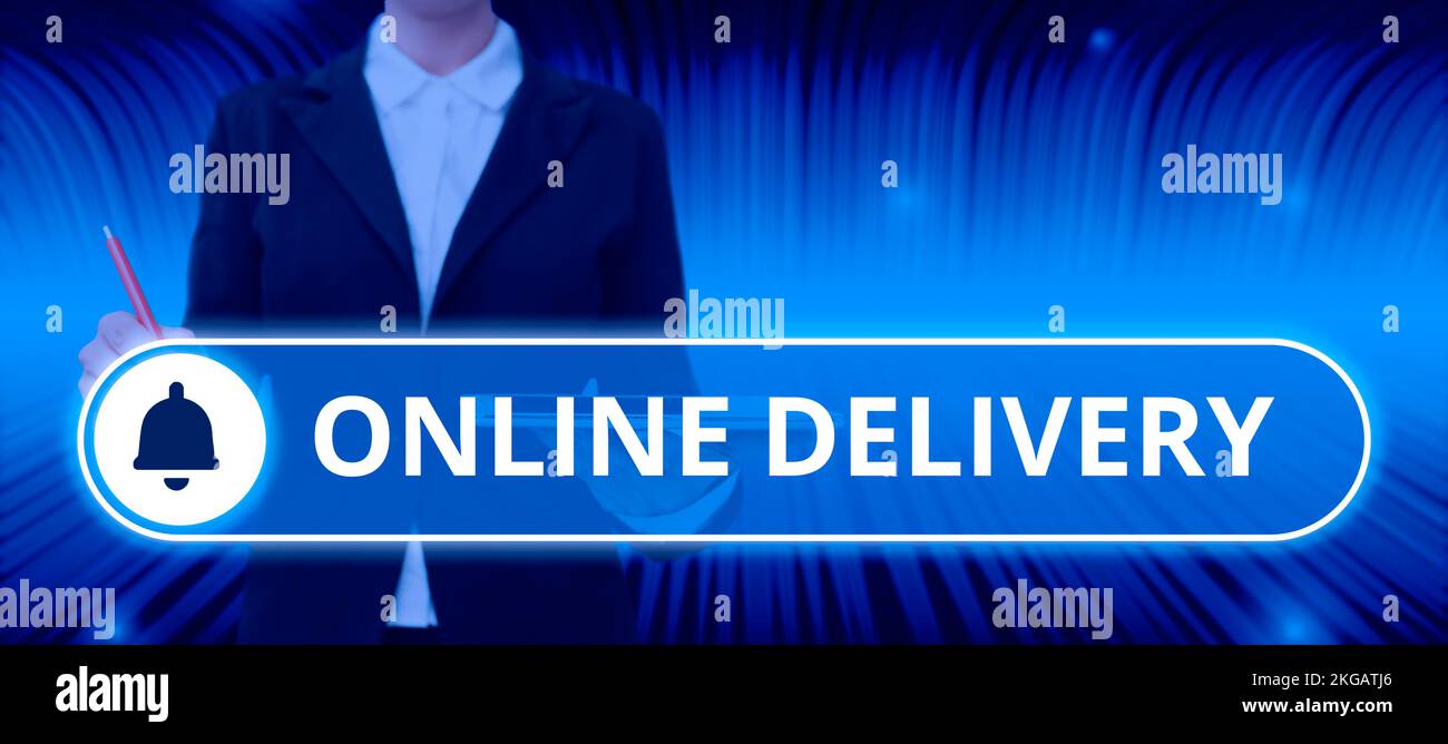 Inspiration showing sign Online Delivery. Word Written on the act or ...