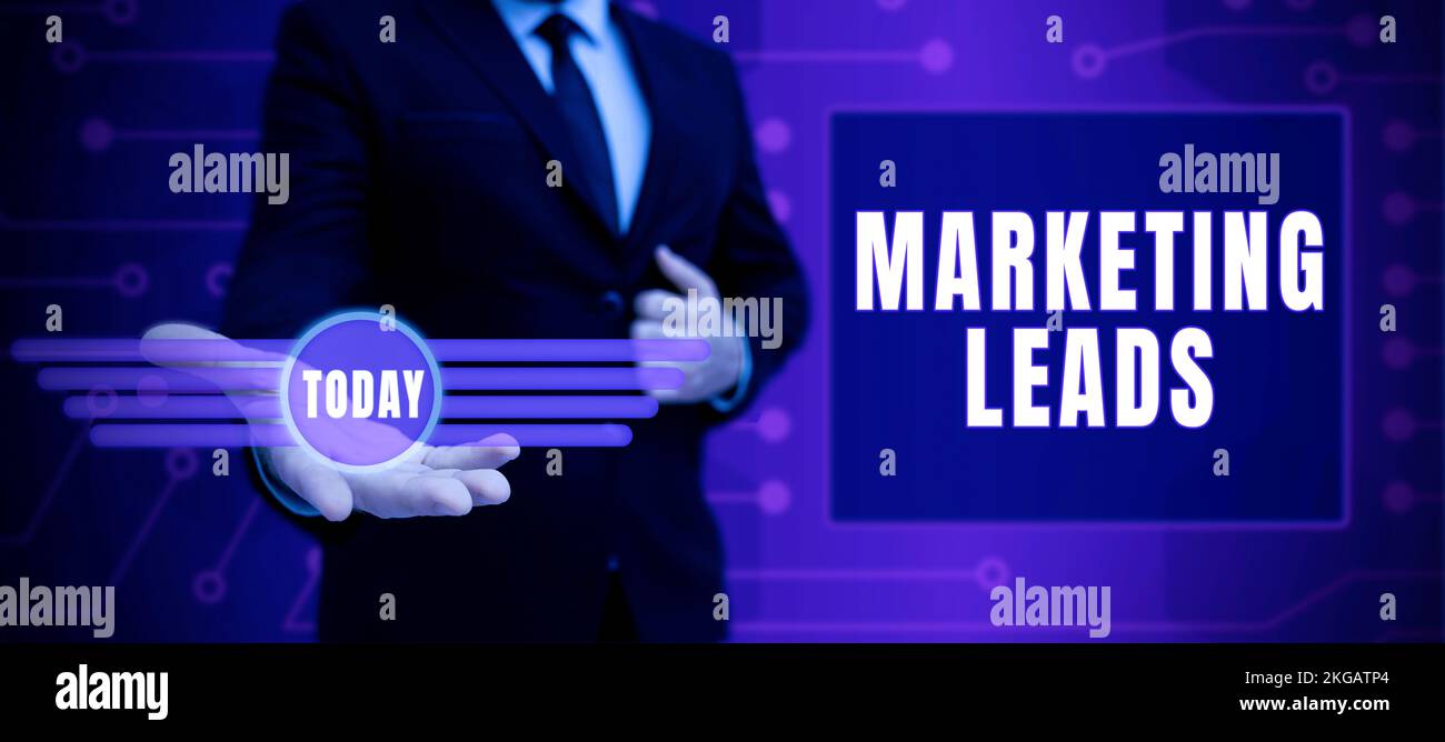 Hand writing sign Marketing Leads. Concept meaning person who shows ...