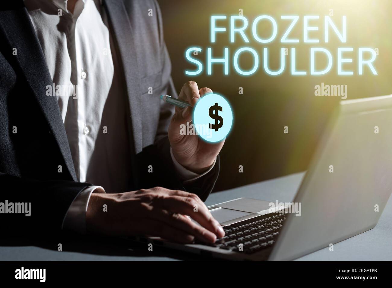 Hand writing sign Frozen Shoulder. Business concept characterized by ...