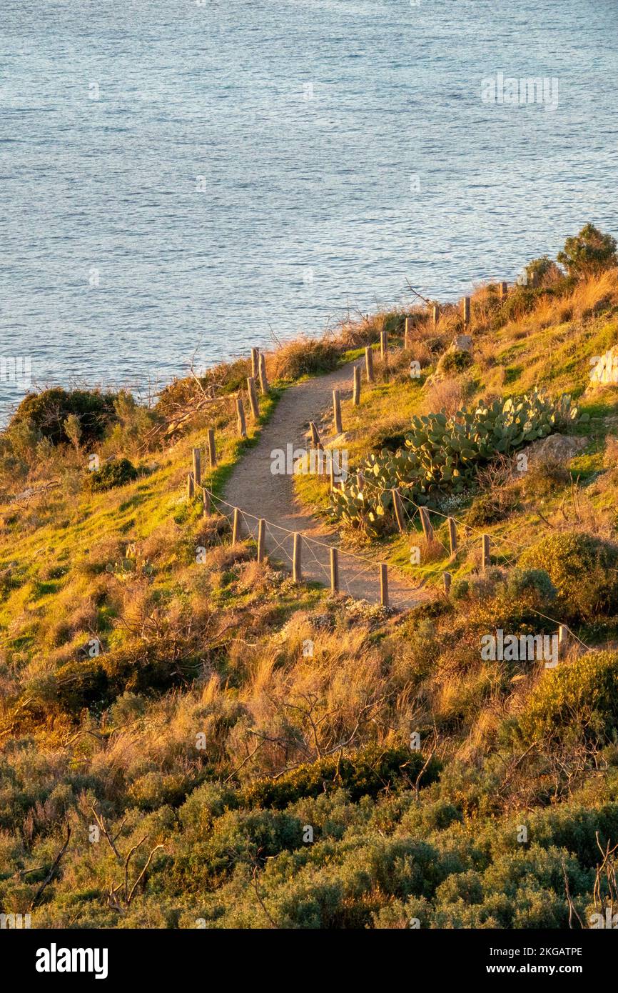 Mud path borded with wooden pillat Cape Taillat, in Ramatuelle, French ...