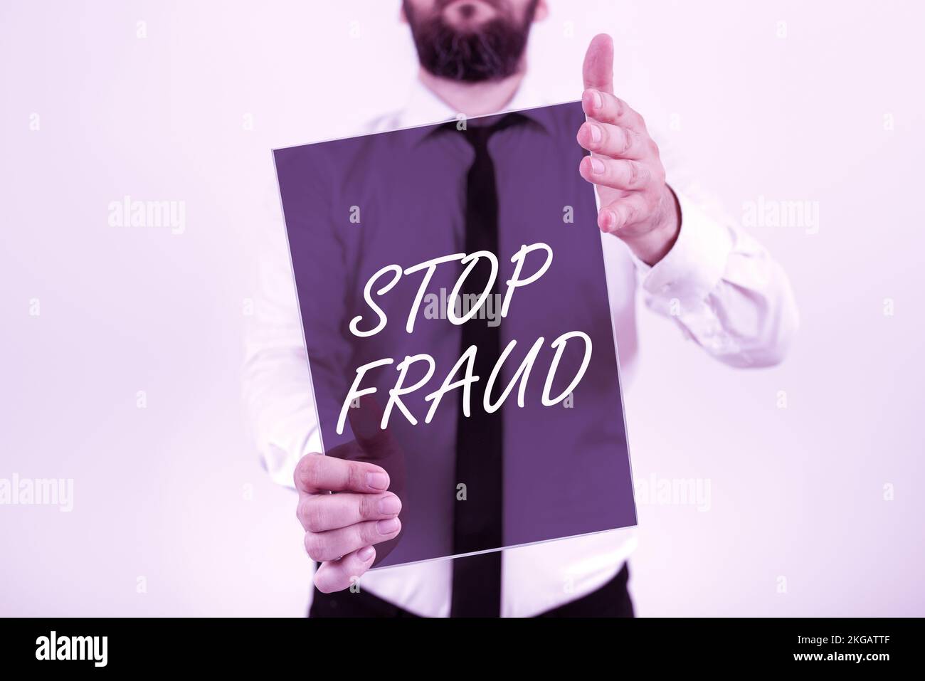 Sign displaying Stop Fraud. Business concept campaign advices people to ...