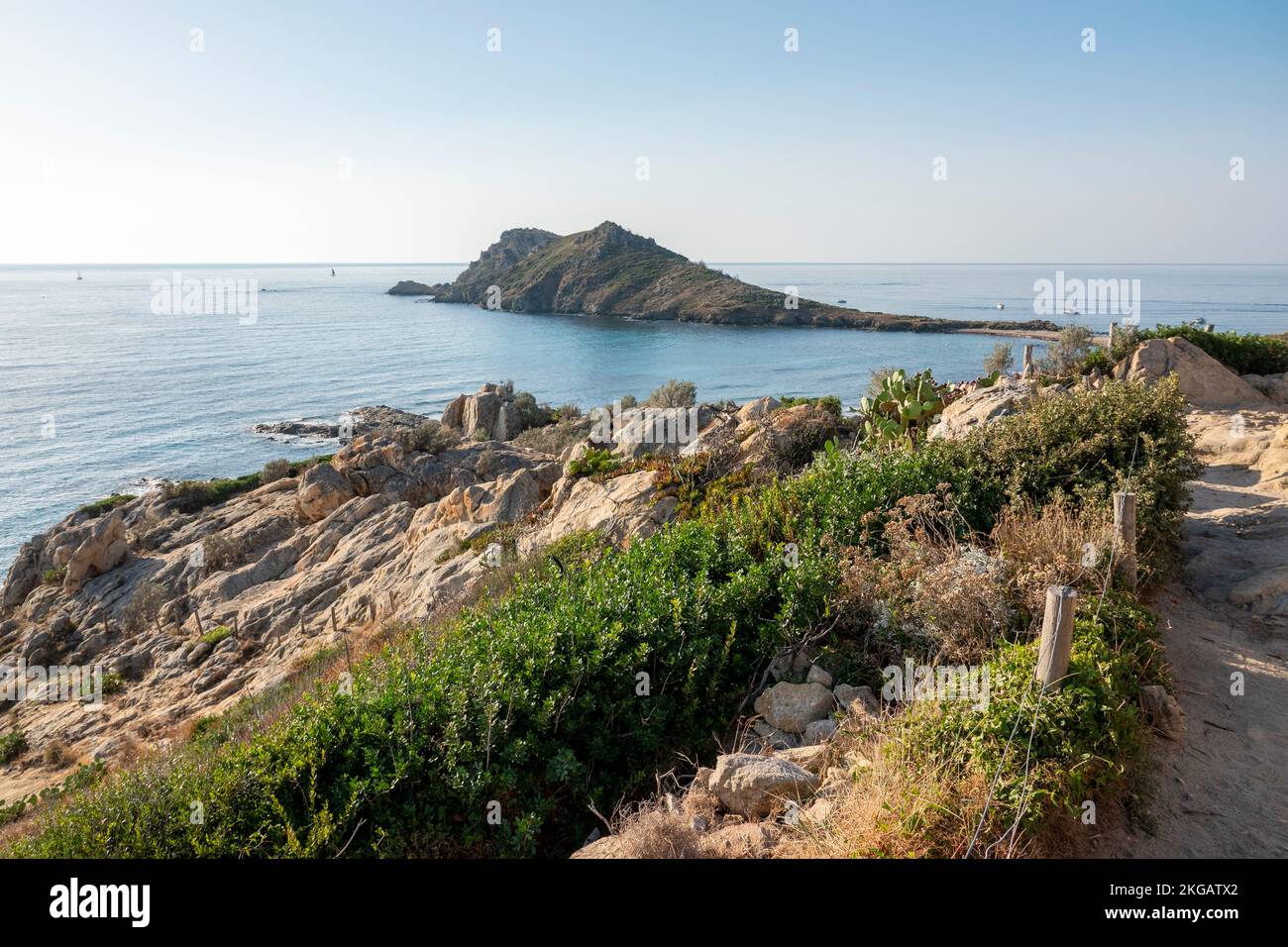 Mud path borded with wooden pillat Cape Taillat, in Ramatuelle, French ...
