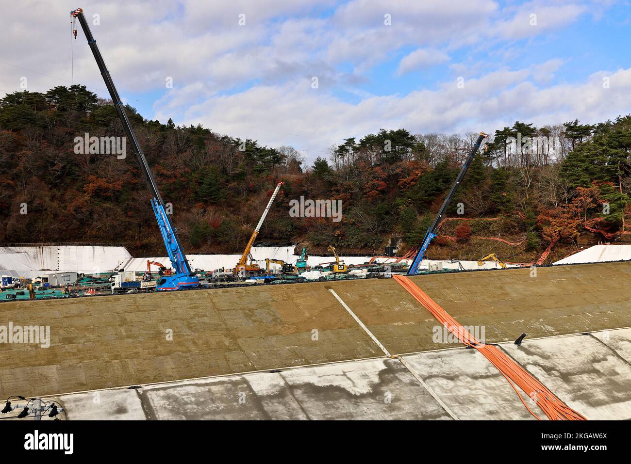 Bags of concrete blocks of decontaminated radioactive waste being ...