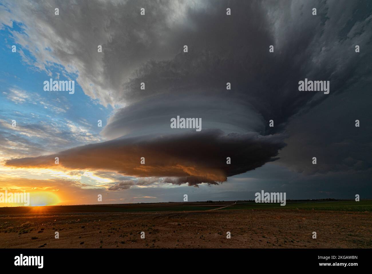 Supercell thunderstorm over fields near Leoti, Kansas, USA. A supercell ...