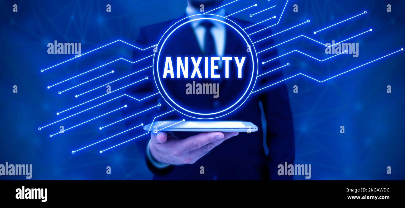 Hand writing sign Anxiety. Business overview Excessive uneasiness and ...