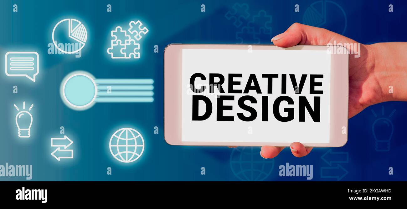 Sign displaying Creative Design. Word Written on subset of visual ...