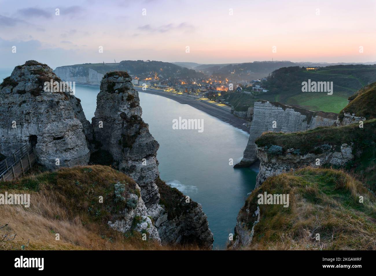 View of Étretat from the Falaise d'Aval, Dawn, Étretat, Alabaster Coast ... View of Étretat from the Falaise d'Aval, Dawn, Étretat, Alabaster Coast ...