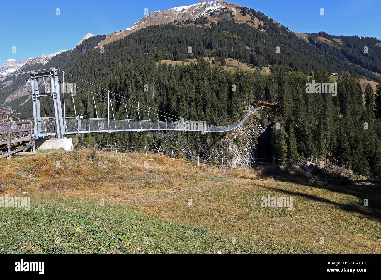 Suspension rope bridge over the Höhenbach valley with a length of 200 ...