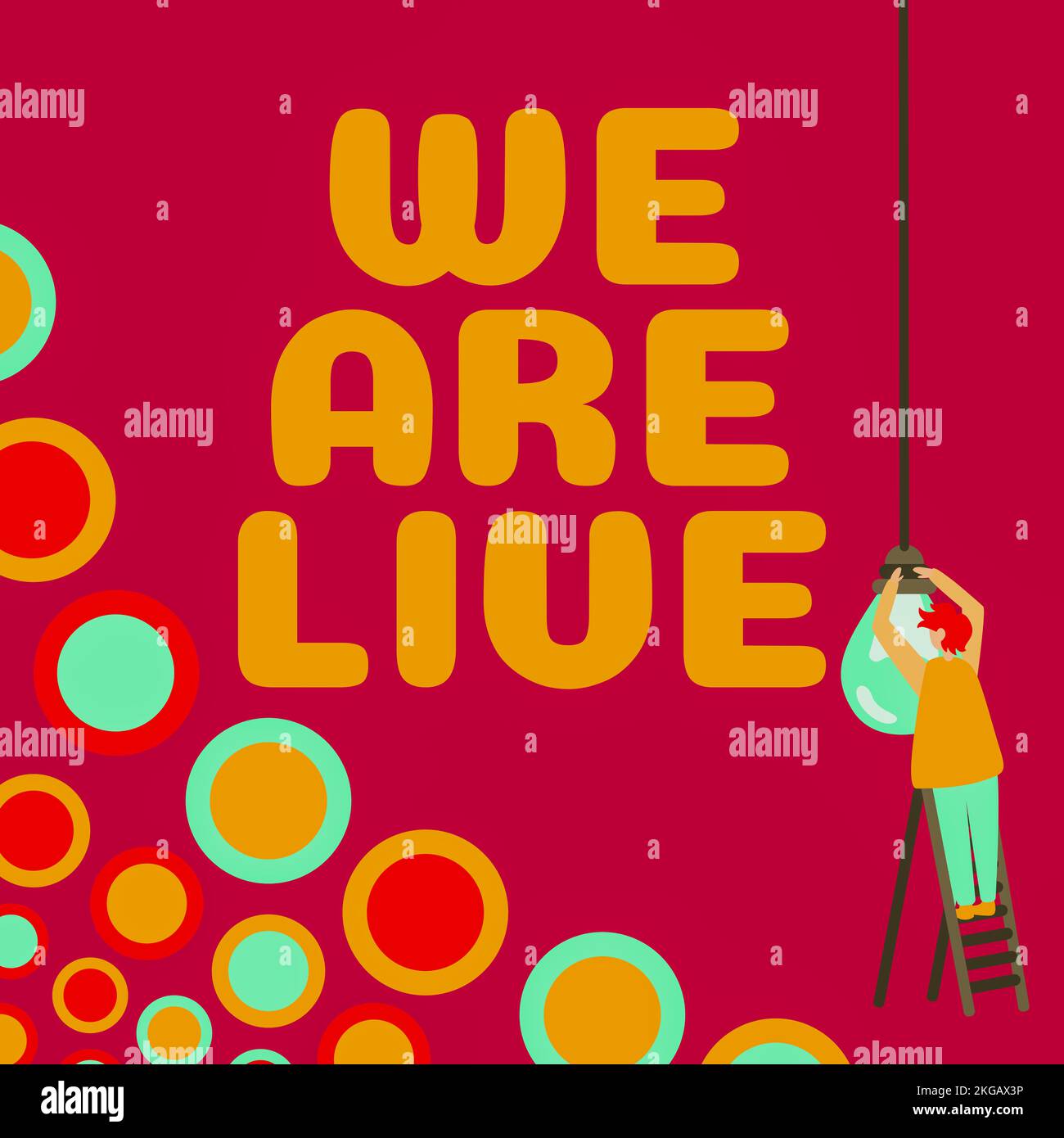 Conceptual caption We Are Live. Business overview continuous report or ...