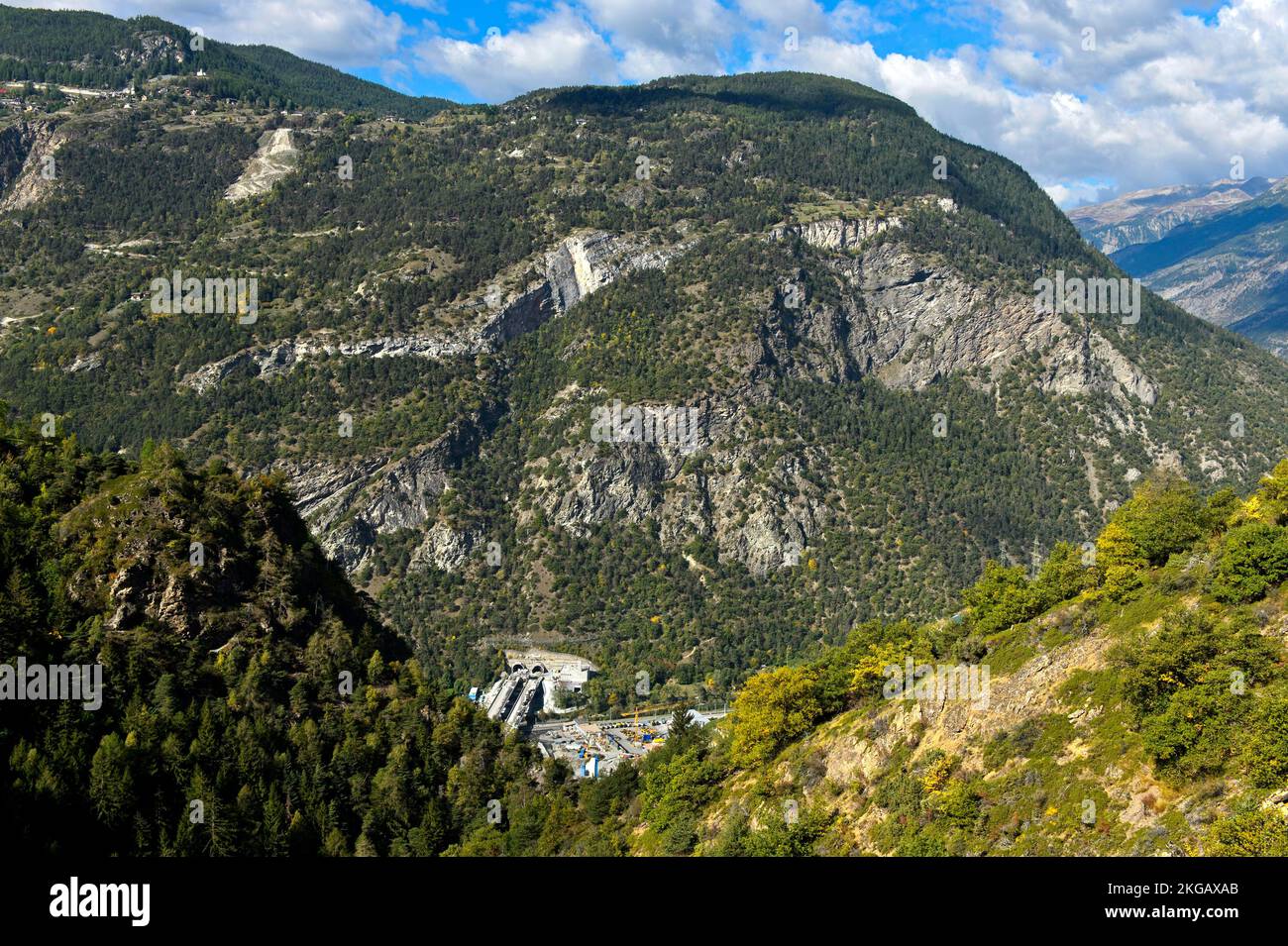 Construction site of the A9 motorway for the Visp tunnel in a deep ...