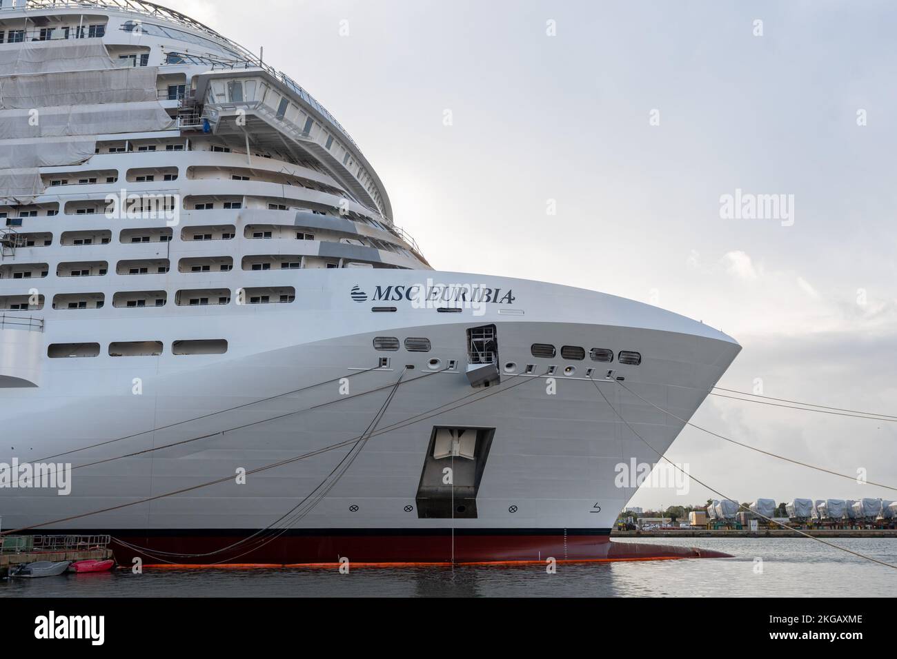 The cruise ship MSC Euribia is seen during its construction at the Chantiers de l'Atlantique in ...