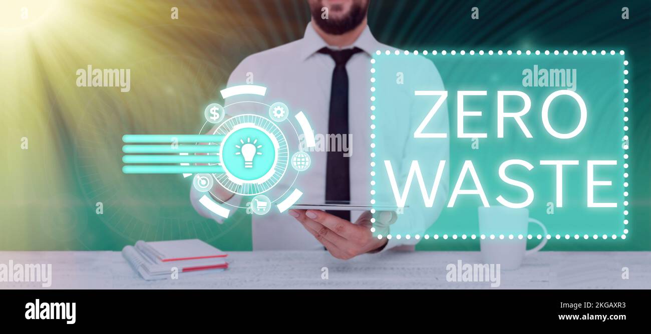 Writing displaying text Zero Waste. Business concept industrial responsibility includes ...