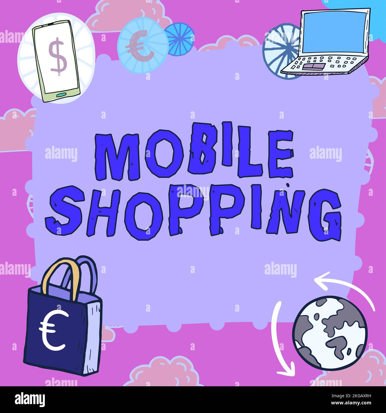 Conceptual caption Mobile Shopping. Word Written on trading of goods ...