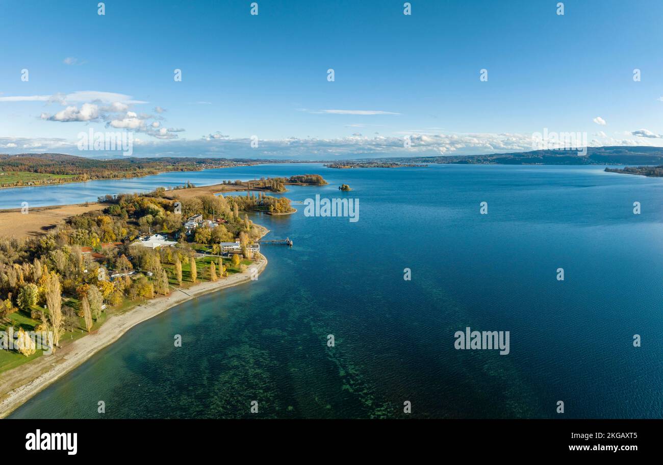 Aerial view of the Mettnau peninsula in western Lake Constance, with ...
