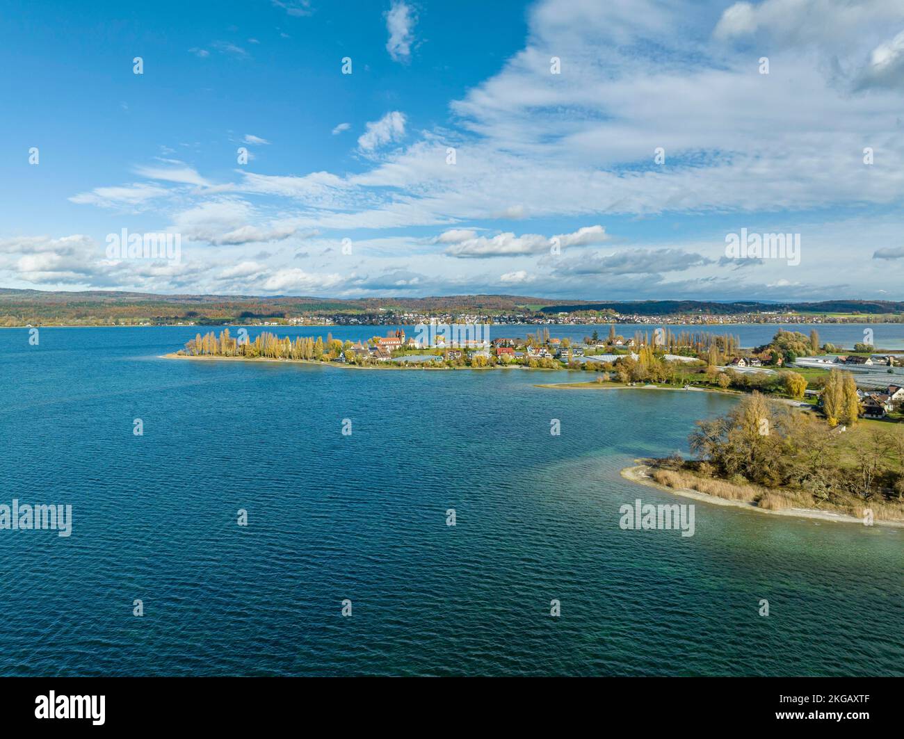 View over Lake Constance with the western part of Reichenau Island ...