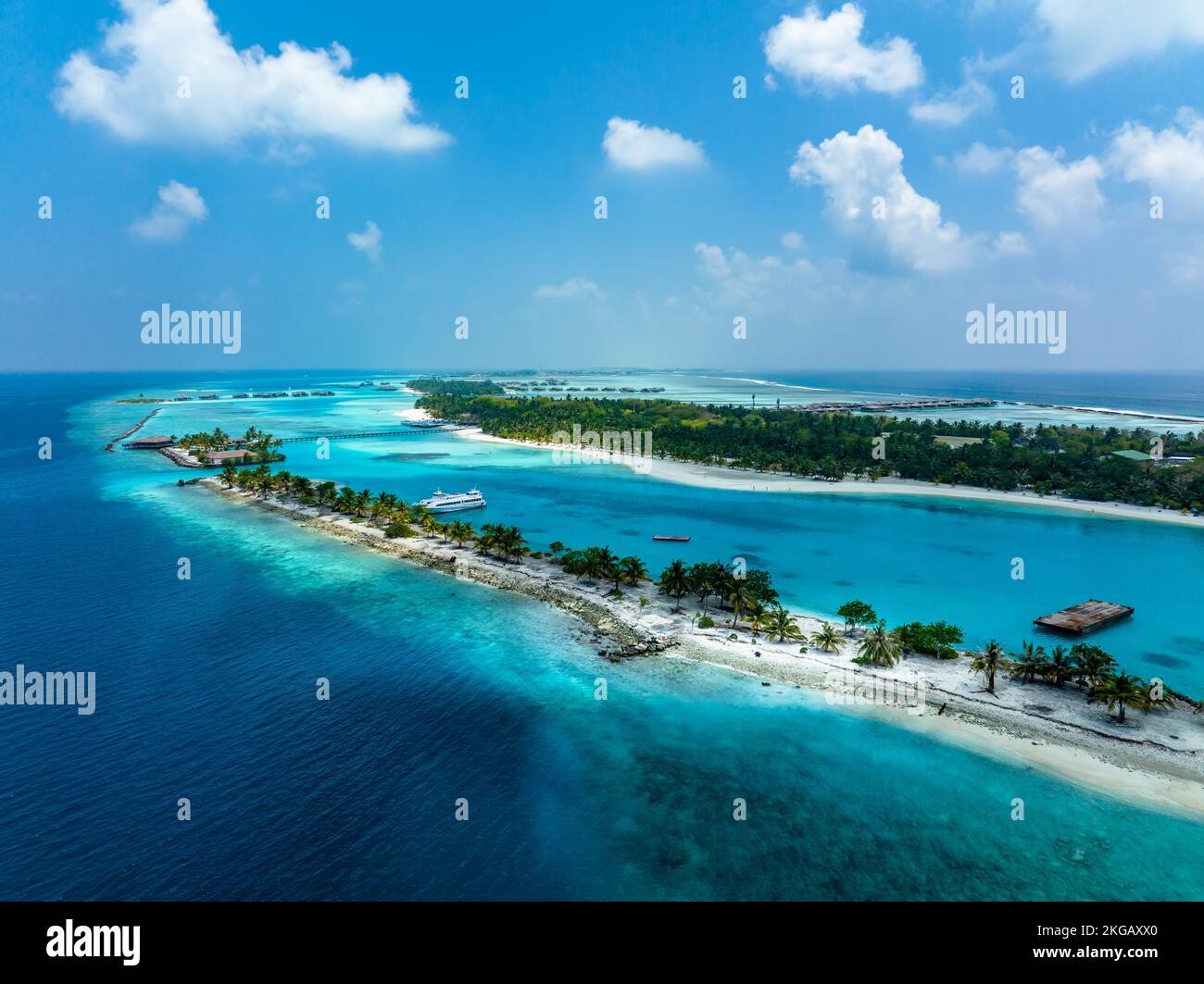 Aerial View, Paradise Island with Water Bungalows, Indian Ocean ...
