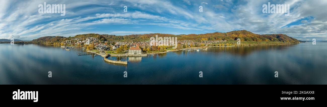 Aerial view of Lake Constance, Überlinger See, with the municipality of ...