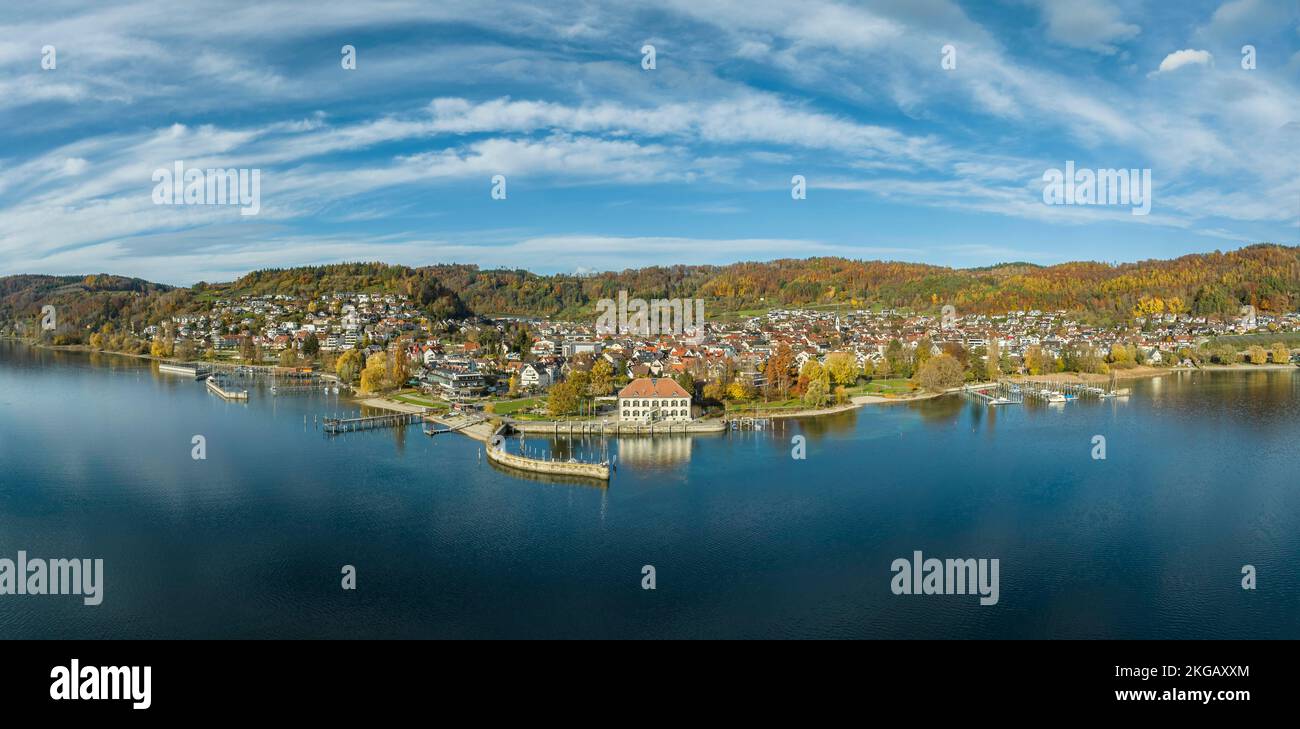 Aerial view of Lake Constance, Überlinger See, with the municipality of ...