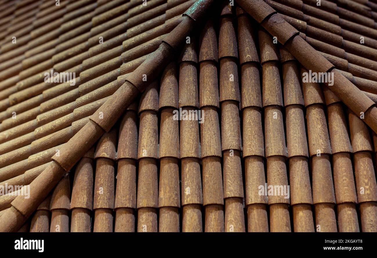 Traditional roof covered with brown tiles made of wood Stock Photo - Alamy