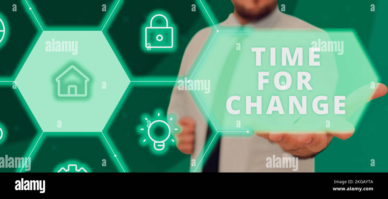 Hand writing sign Time For Change. Business concept Transition Grow ...