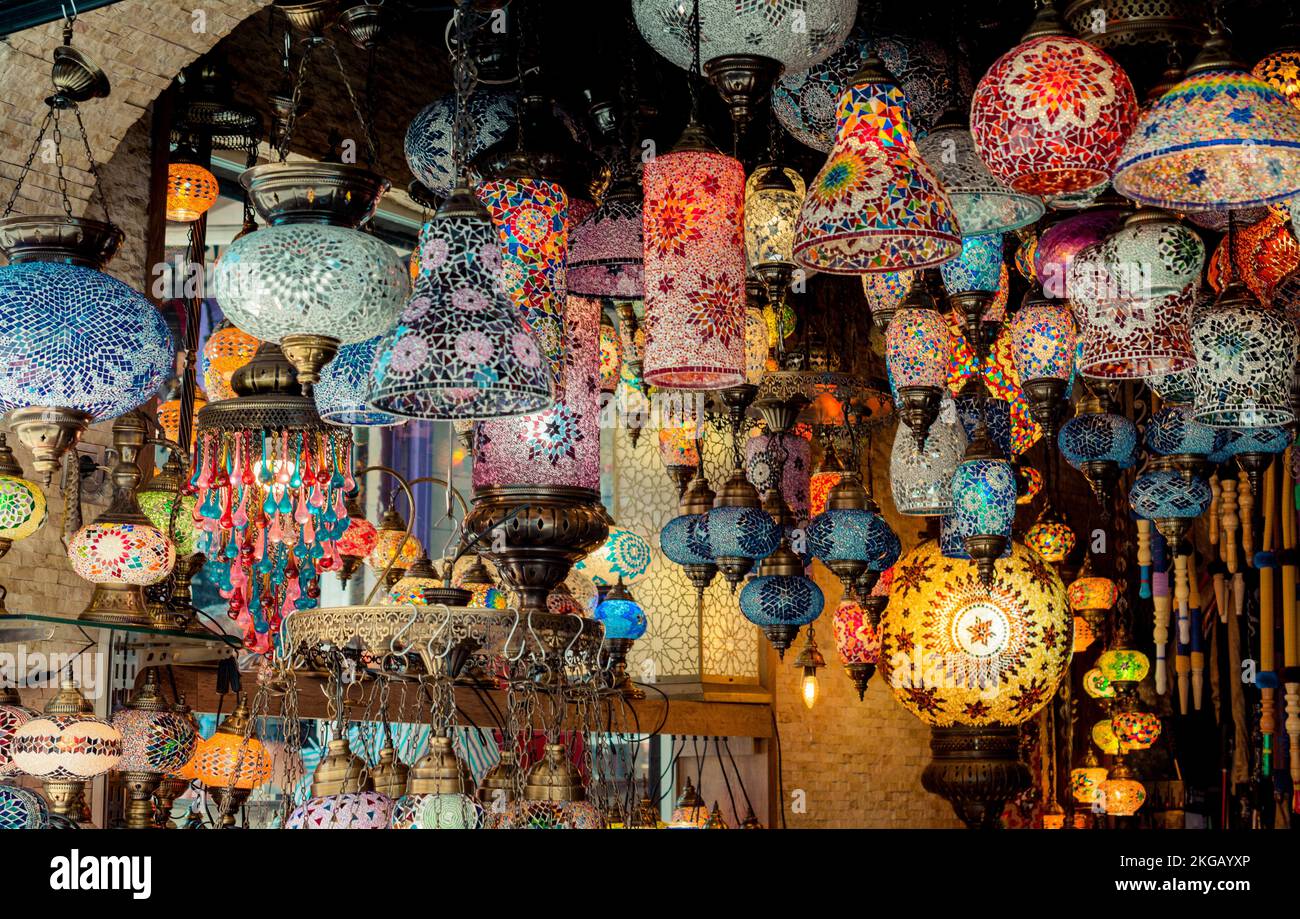 Mosaic Ottoman lamps from Grand Bazaar in Istanbul Stock Photo - Alamy