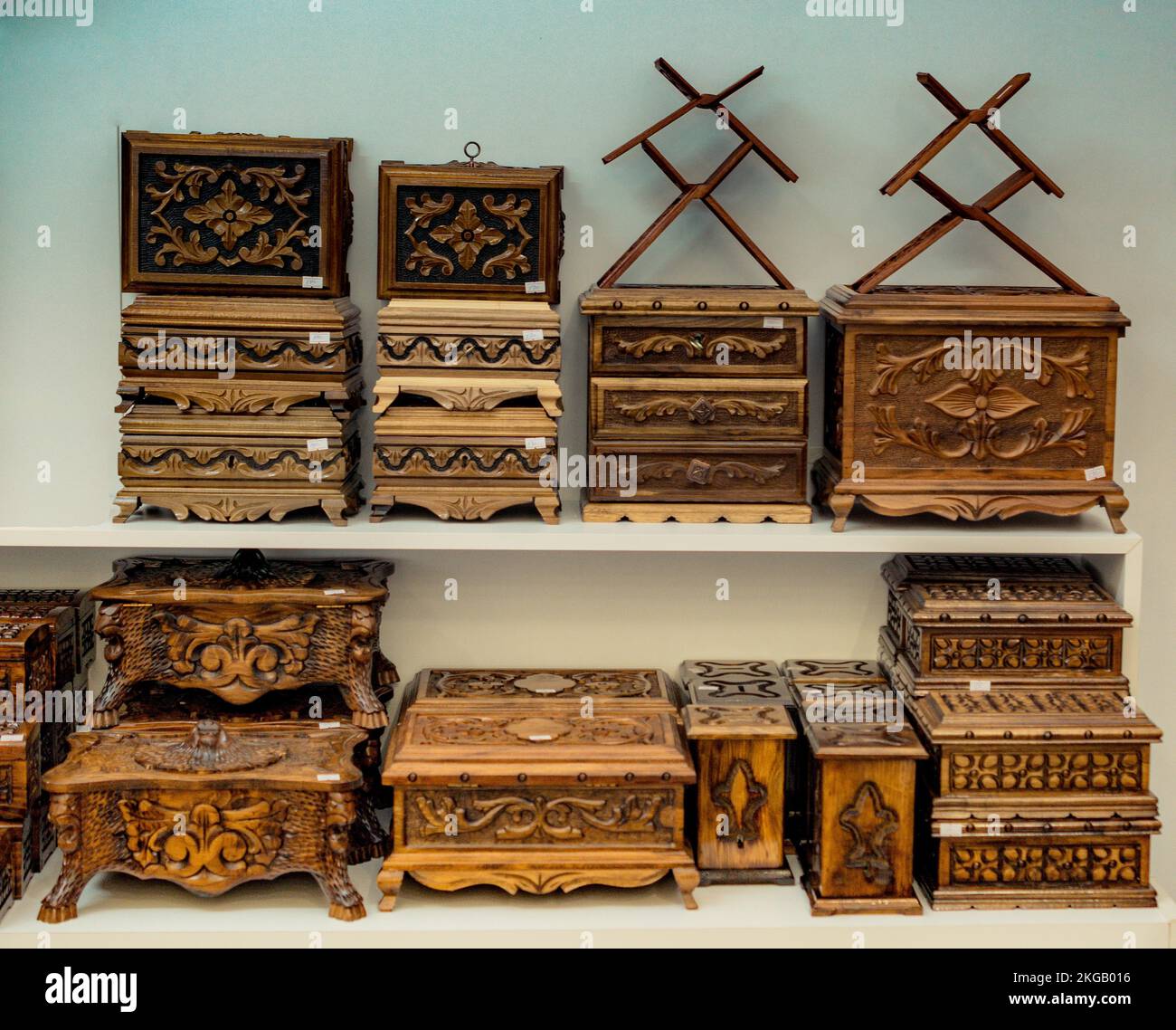 Set of wooden boxes of light brown color Stock Photo - Alamy