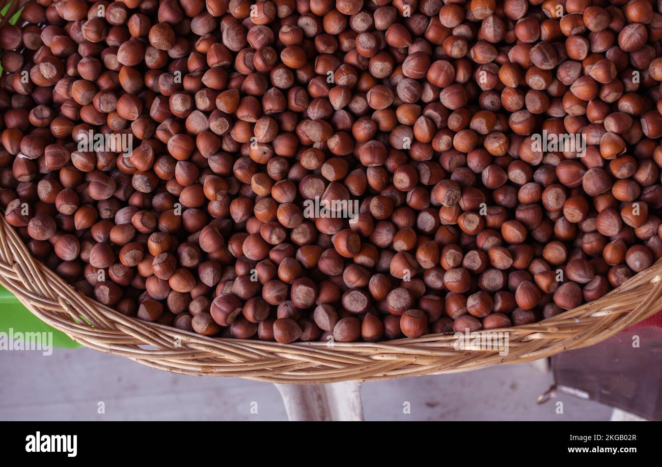 Ripe hazelnuts as food background in a basket Stock Photo - Alamy