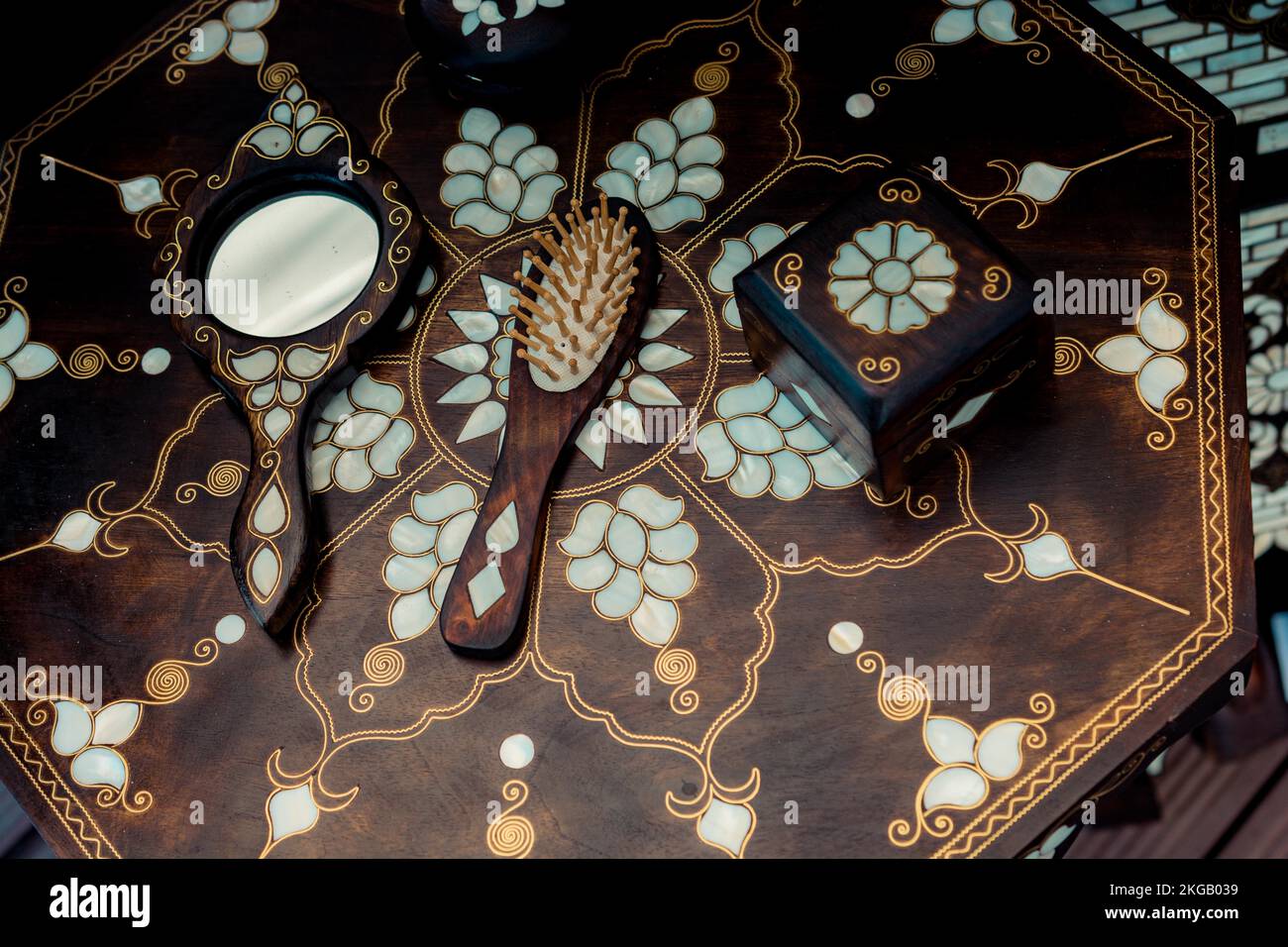 Ottoman art example of Mother of Pearl on comb and mirror Stock Photo ...