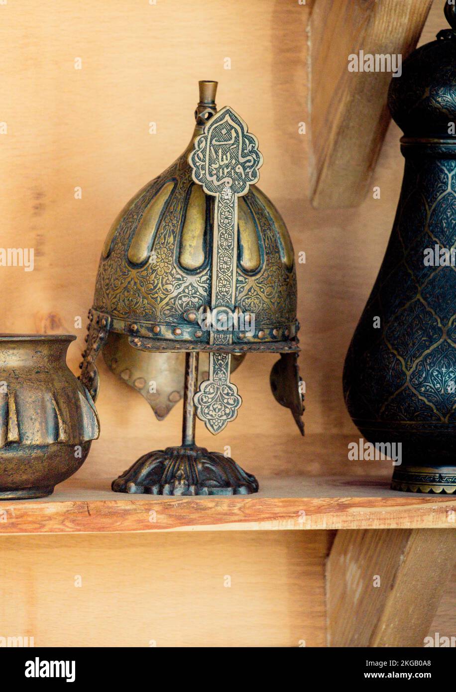 Decorative metal Helmets Of Warriors Of Turkish Ottoman empire Stock ...