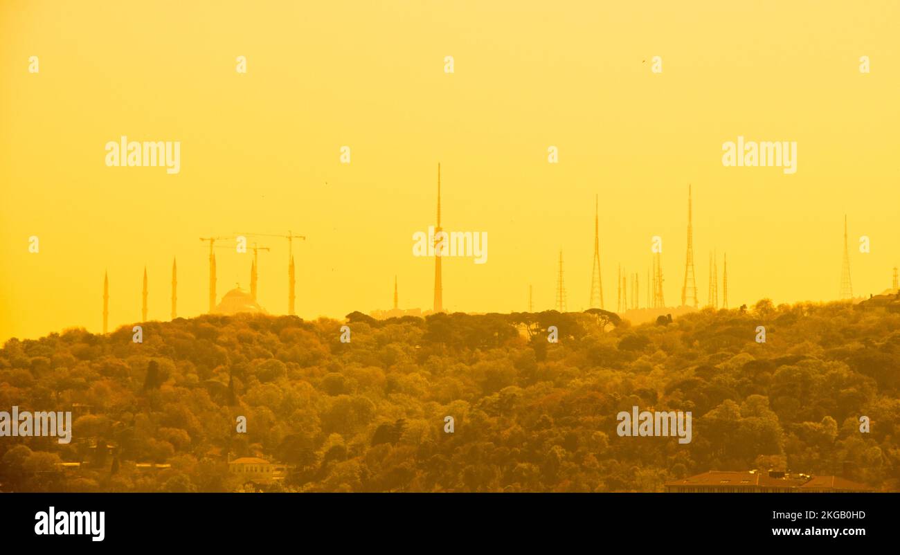 TV towers in Camlica, Istanbul, in a blue sky Stock Photo - Alamy