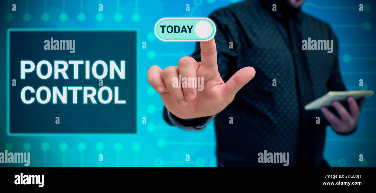 Hand writing sign Portion Control, Internet Concept knowing the correct ...