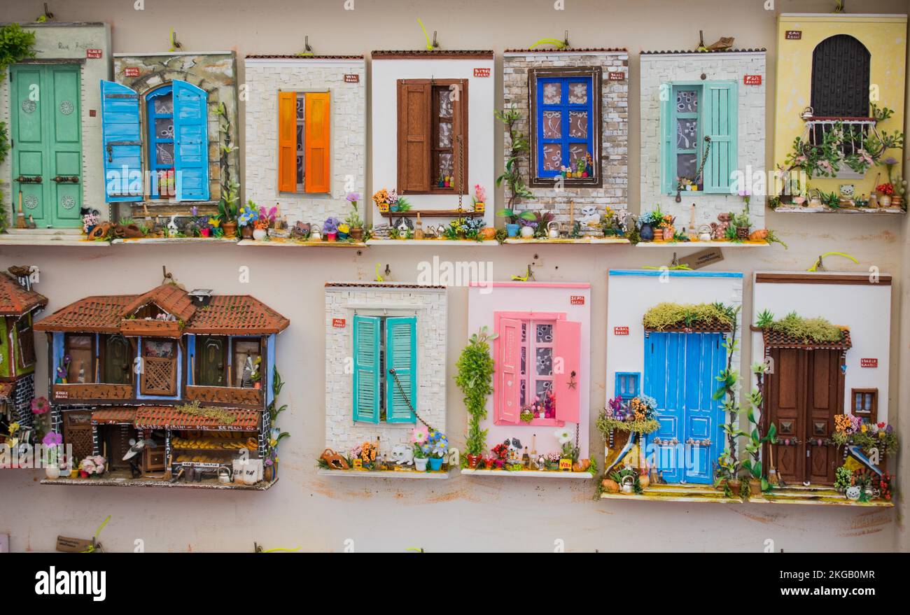 Little colorful model windows made of wood Stock Photo - Alamy