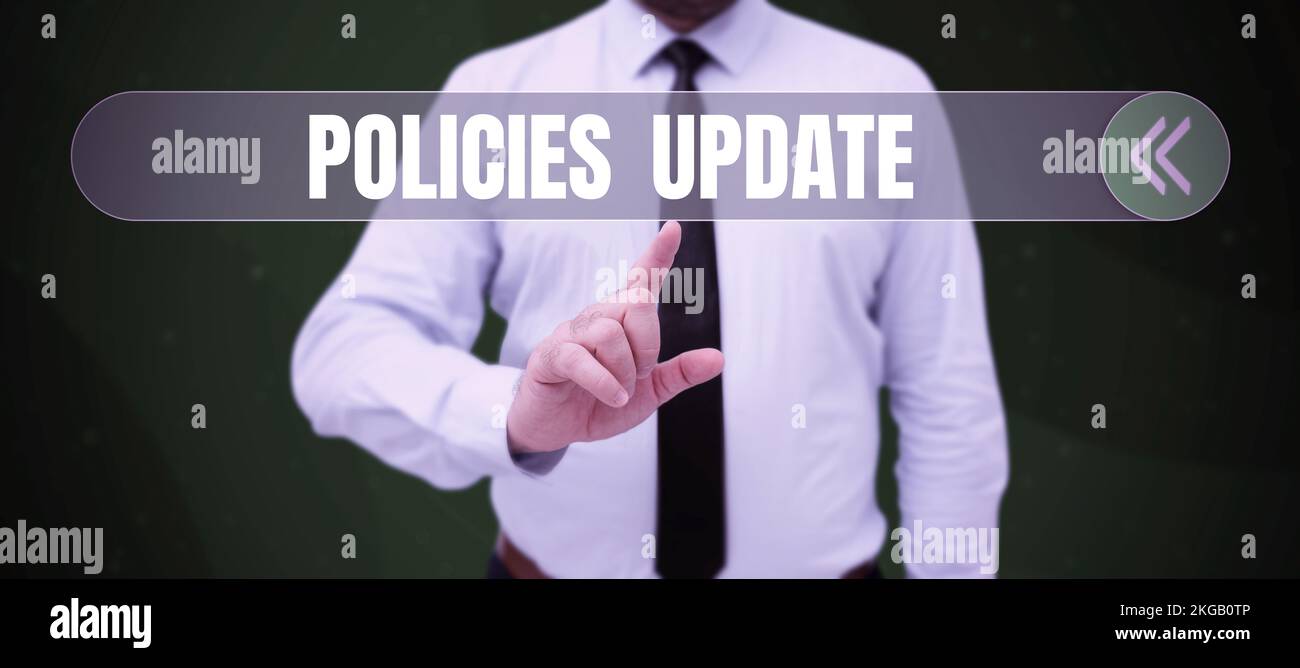 Conceptual display Policies Update, Business concept act of adding new information or guidelines ...