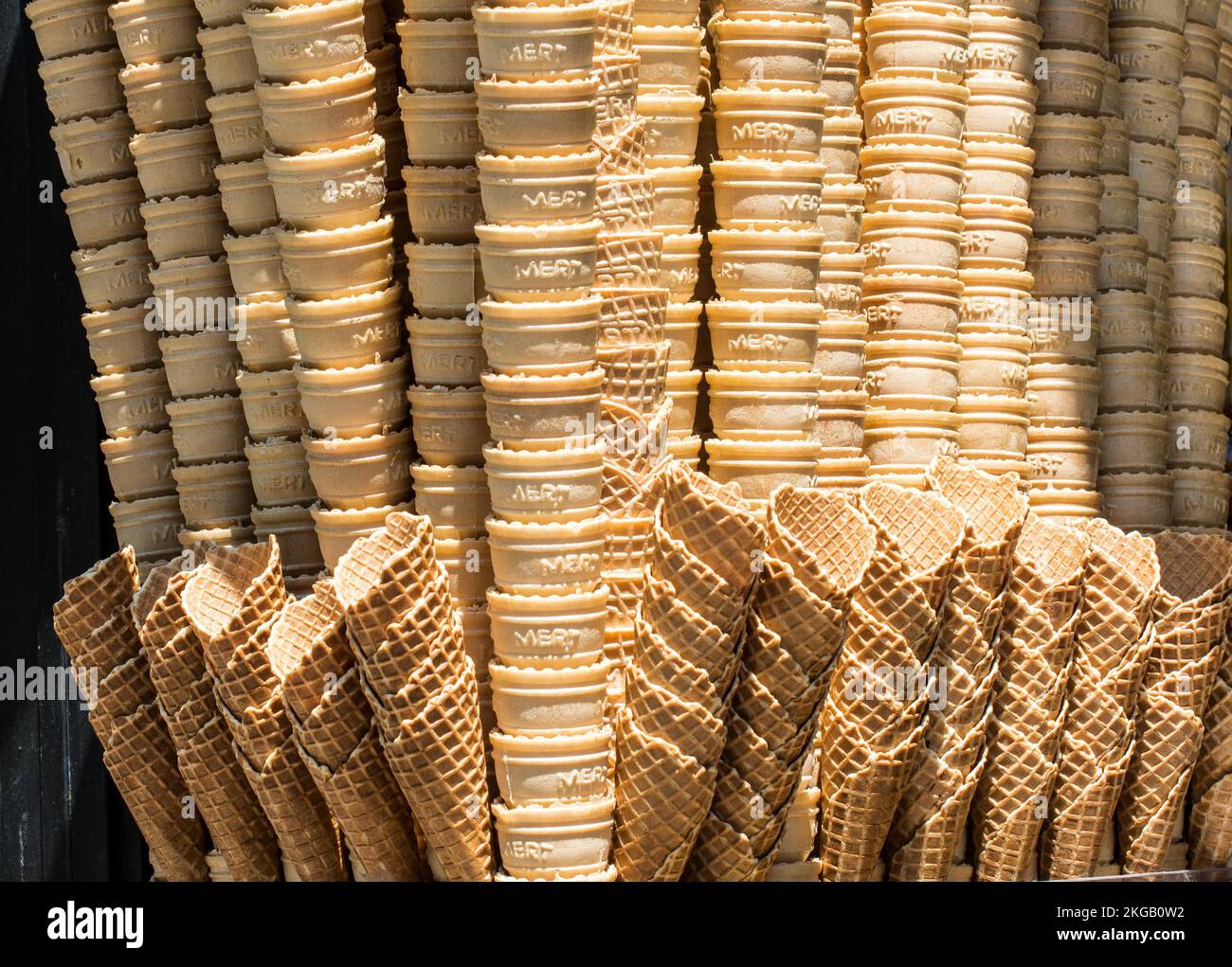 Empty Waffle Ice Cream Cones in the view Stock Photo - Alamy