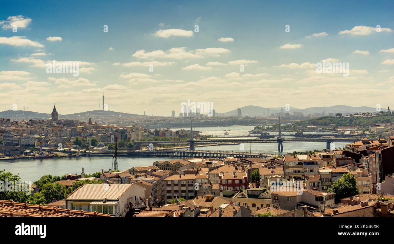 Galata tower, Galata bridge, Golden Horn bridge and Ataturk Bridge view ...