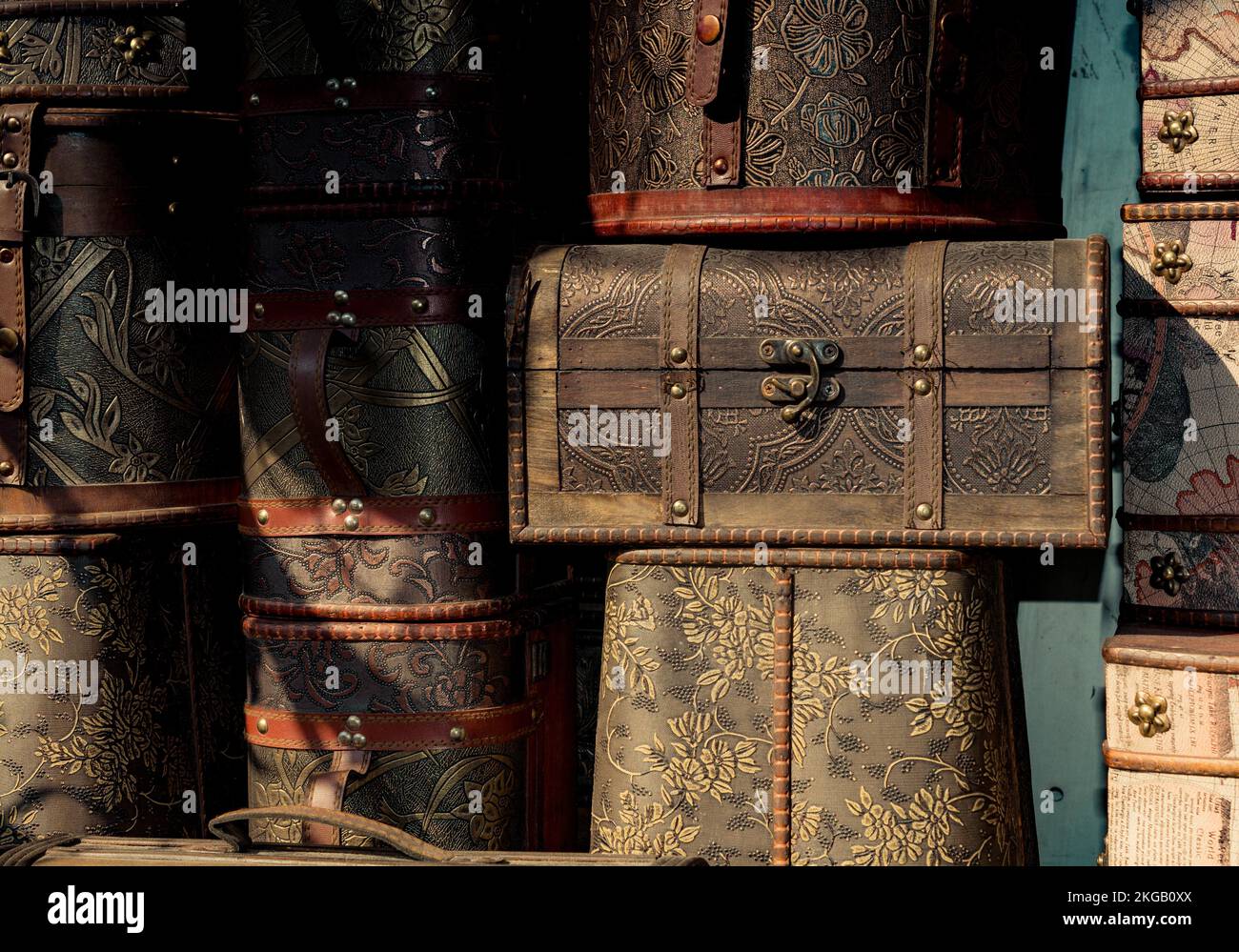 Set of wooden boxes of light brown color Stock Photo - Alamy