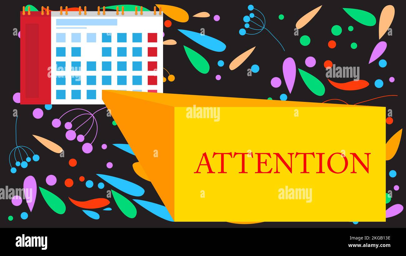 Attention text with Calendar. Cartoon vector illustration Stock Vector ...